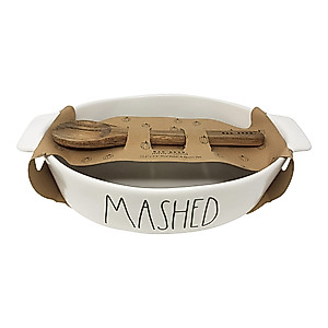 Rae Dunn Ceramic Serveware (Mashed/White/Wooden Spoon, 13" x 8" x 3")