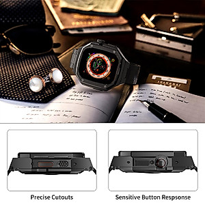 DGYSG Luxury Aluminum Case with Stainless Steel Band for Apple Watch Ultra / Ultra 2 Titanium 49mm, Rugged Metal Military Protective Cover Protector, Tactical Heavy Duty Protection for Men iWatch,