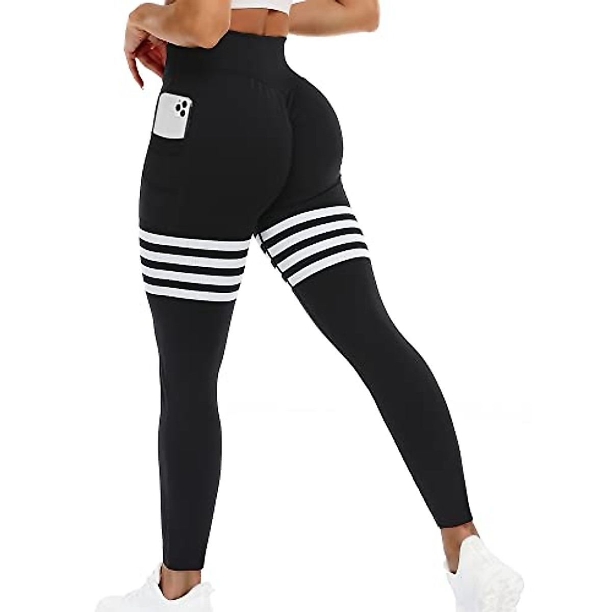 DREAMOON Cross Seamless Butt Lifting Leggings with Pockets for Women Scrunch Booty High Waisted Workout Yoga Pants Gym Butt Tights(#6 Butt Lifting Pocket_Black)