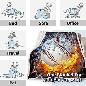 A Nice Night Baseball Print Sherpa Fleece Blanket Twin Size Plush Throw Blanket Fuzzy Soft Blanket Microfiber (Baseball, Twin(60x80 Inch))