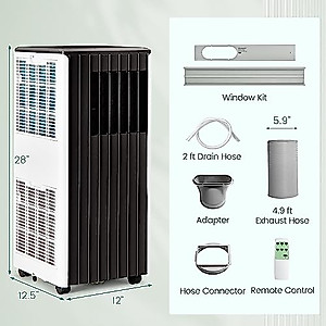 COSTWAY 8000 BTU Portable Air Conditioner, 3-in-1 AC Unit with Dehumidifier & Smart Sleep Mode, 24H Timer & Remote Control, Cools Rooms up to 250 Sq.Ft, Window Kit Included