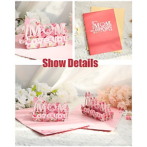 Wazoci Happy Mothers Day Pop Up Card with Envelope, Mother's Day Card for Mom, Happy Birthday Mom Card, 3d Love You Mom Card for Wife, Grandma, Her, Daughter (Pink)