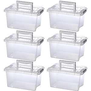 Gagee 6 Pack 3.5 Qt Storage Bins with Lids and Latching Buckles,Stackable Plastic Storage Containers with Lids for Home, Office and School Supplies,Clear,Small