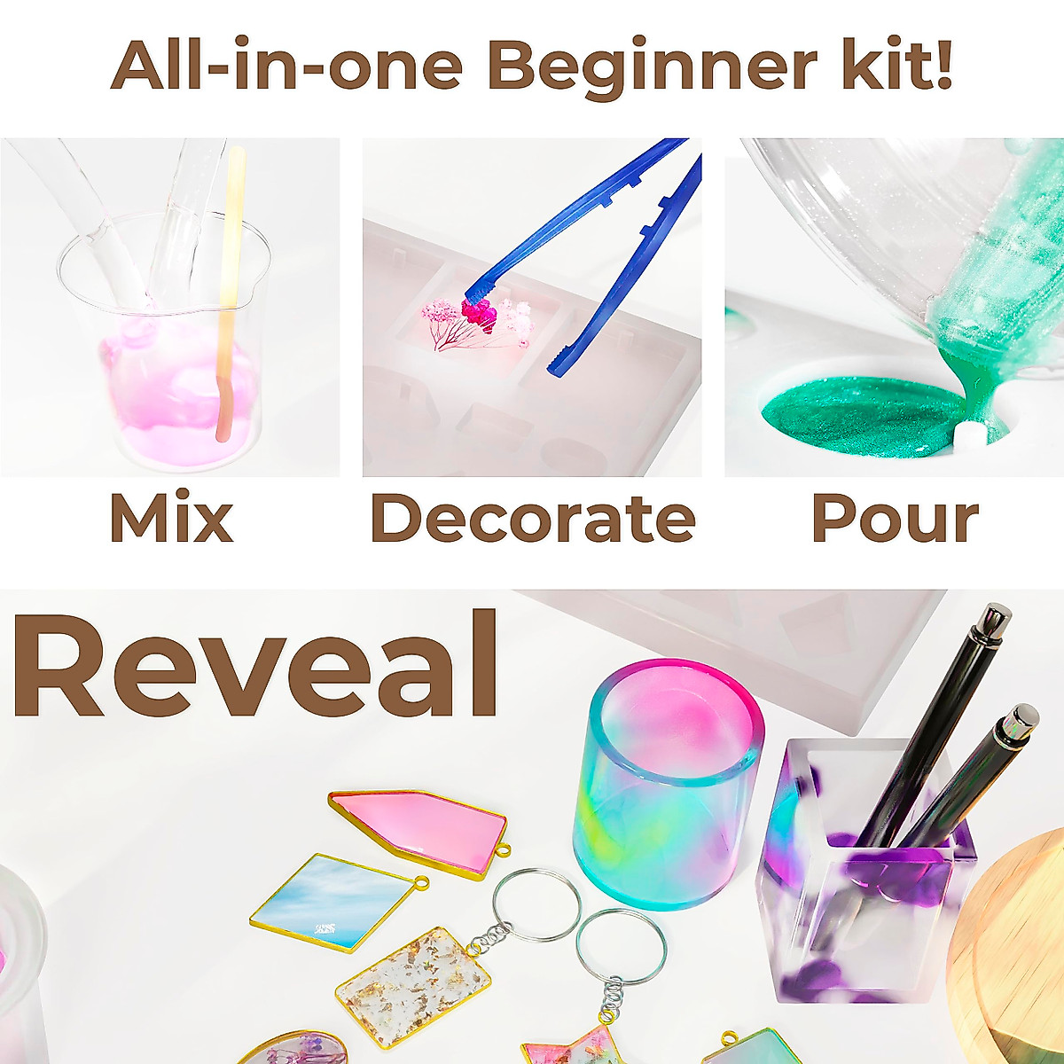 Craft It Up Epoxy Resin Kit for Beginners - Jewerly Making Kit for Kids and Adults - All in One Craft Set with Molds, Charms, Dyes, Dry Flowers & Other - DIY Gift for Girls Boys Childen Adults