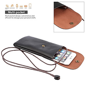 TECHCIRCLE Cell Phone Neck Pouch PU Leather Carrying Bag with Credit Card Holder Adjustable Strap, Small Travel Purse for iPhone 11 XR XS Max SE 8 7 6 Plus, Galaxy S10 S7 Edge A10 J7, Moto G6 (Black)