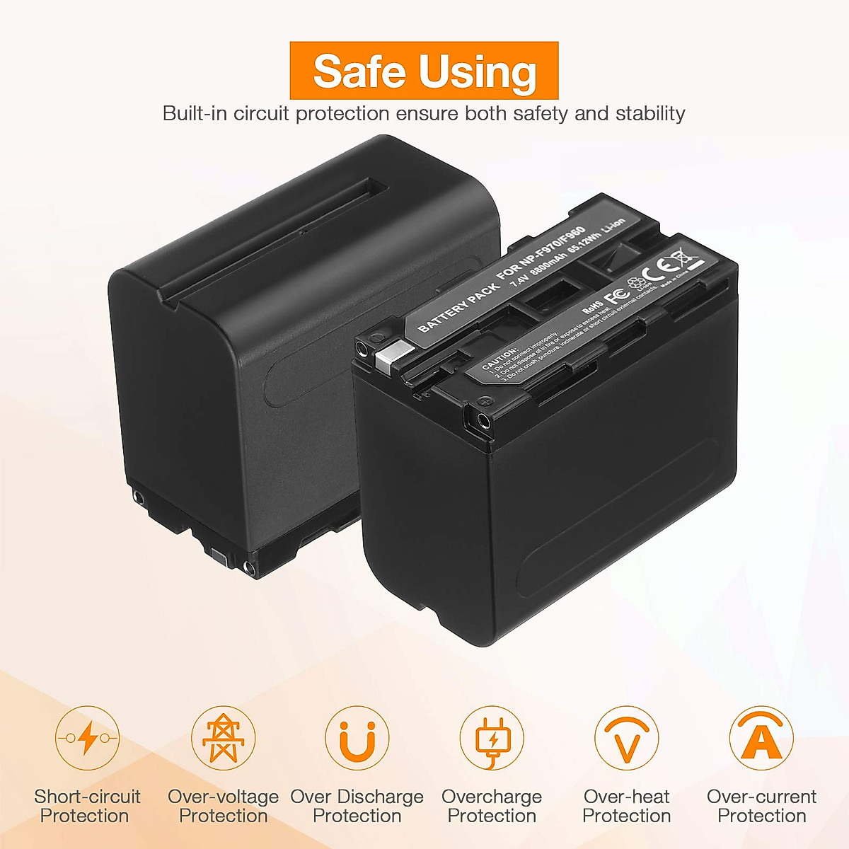 NP-F970 Battery (2-Pack,8800mAh) and Dual USB Charger for Sony NPF970 F75 0F550 F570 F980 F330,Sony Handycams, Sony CCD-SC55,TR516, TR716, TR818, TR910, TR917