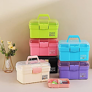 Kinsorcai 11'' Plastic Box Organizer with Removable Tray, Sewing Box Organizer, Art & Craft Storage Box for Girls, Multipurpose Storage Organizer Box for Cosmetic (White)