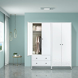 CJF Storage Cabinet, Metal Wardrobe Armoire Closet with Hanging Rod for Bedroom, Laundry Room(White)