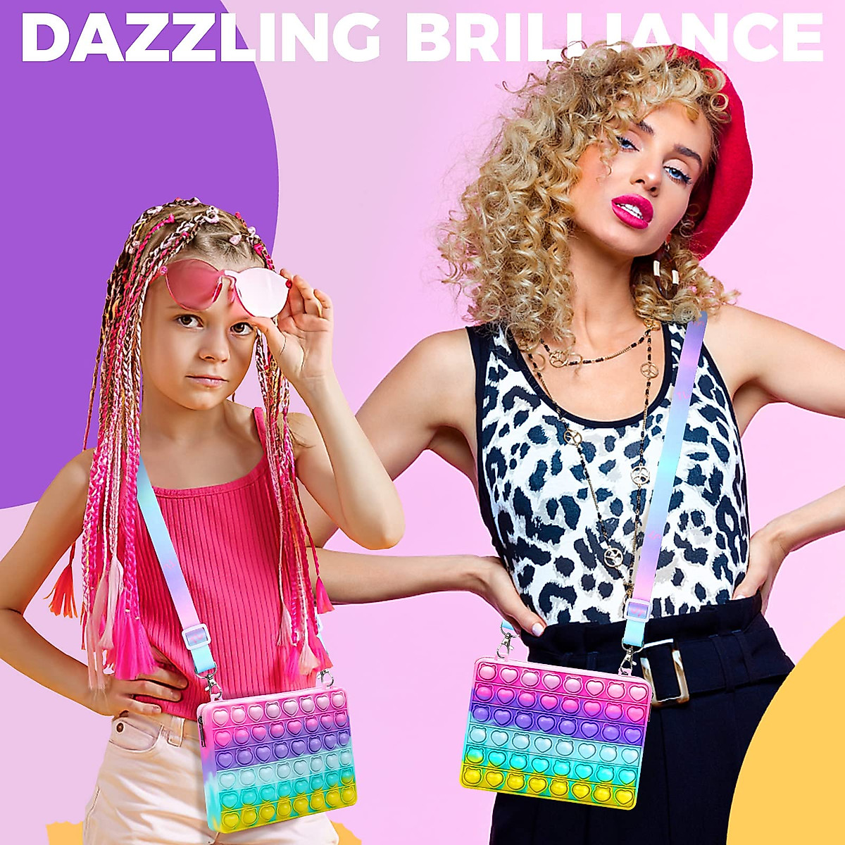 MooonGem Pop Purse for Women, Big Fidget Purse for iPad, Pop Shoulder Bag