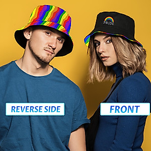 Pride Rainbow Hat Reversible Rainbow LGBT Bucket Hat Summer Foldable Sun Beach Hats for Women Men Accessories