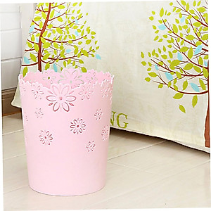 Comebachome Plastic Trash Can, Waste Paper Bin Flower Lace Waste Basket Round Rubbish Bin Hollow Garbage Can for Bedroom Bathroom Kitchen Office L