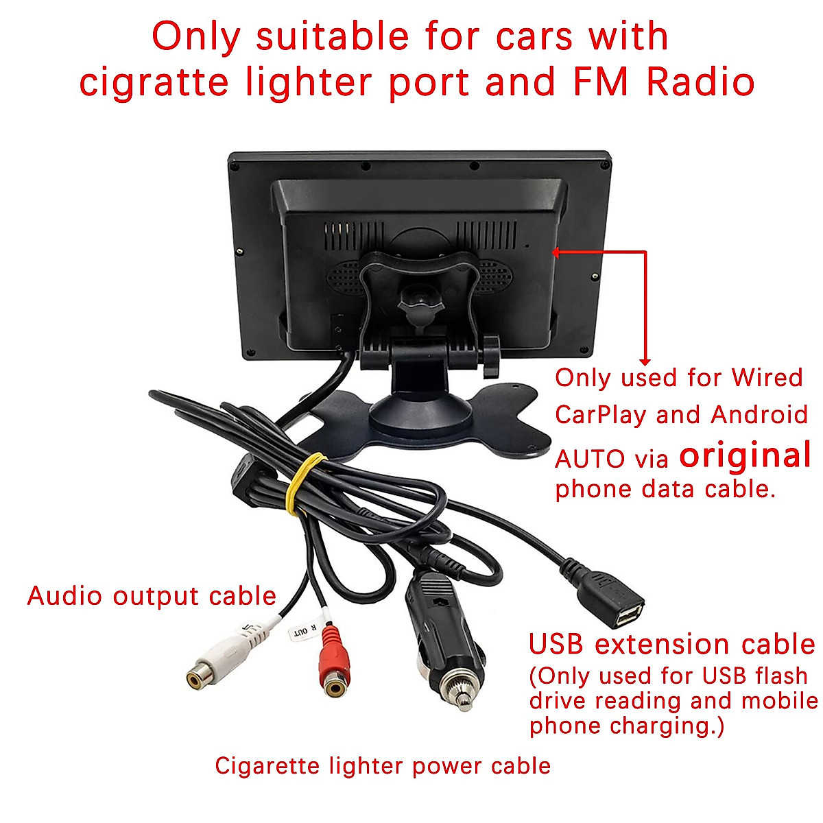 Binize Portable Carplay Screen Navigation, Portable 7 Inch Car Stereo Radio Compatible with Car Play & Android Auto, Touch Screen, Mirror Link ,Bluetooth for All Vehicles & Trucks