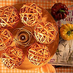 Qingbei Rina 6 PCS Wicker Rattan Balls,4 Inch Orange Decorative Balls,Large Rattan Balls,Spring Wicker Balls,Bowl Vase Fillers for Table Centerpieces,Home Wedding Holiday Decor Gifts