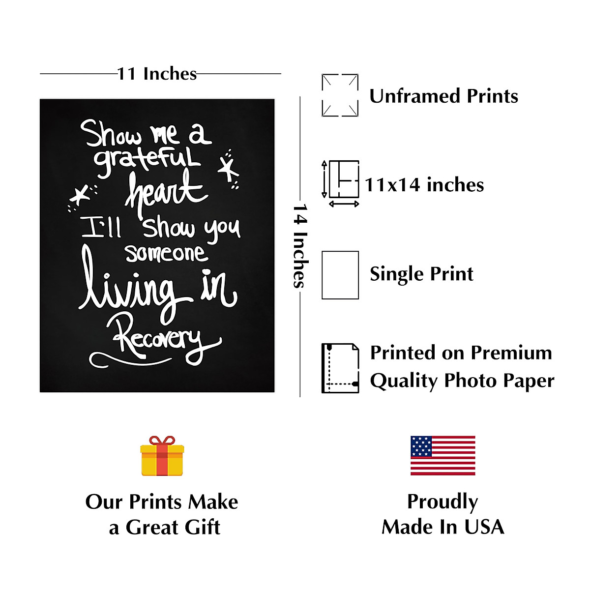 Show Me A Grateful Heart - Positive Quotes Inspirational Wall Decor Print, Motivational Wall Art For Living Room Decor Aesthetic, Home Decor, Office Decor, Dorm, or Bedroom Decor, Unframed - 11x14