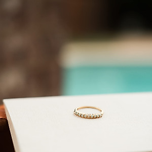 espere White Opal Half Eternity Band Wedding Ring | 18K Gold Plated Sterling Silver Dainty Linear Opal Stacking Bands | Minimalist October Birthstone Jewelry Gift for Her [Size 5]