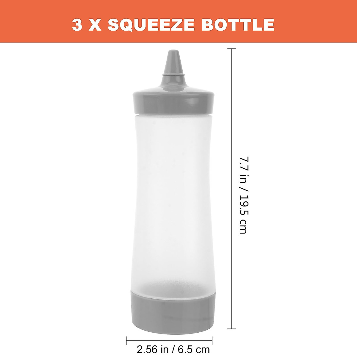 3 Pack Condiment Squeeze Bottle, 12oz (350ml) Plastic Squeeze Bottles With Caps, BPA Free Sauce Bottle for Ketchup, Mustard, Olive Oil, Glue, and More (Gray)