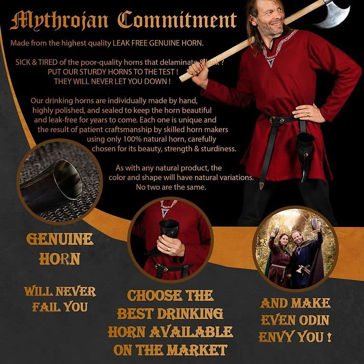 Mythrojan Viking Drinking Horn Black Medieval Beer Drinking Horn Authentic Drinking Horn with Strap Norse Beer Horn Large Drinking Horn Mug Viking Ale Horn Cup 500 ml Viking Drink Horn Replica 16oz