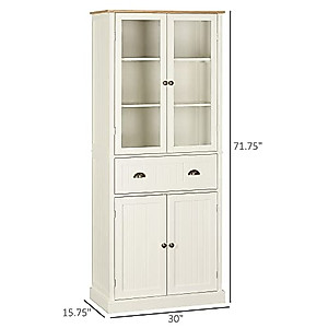 HOMCOM Freestanding Kitchen Pantry, 5-Tier Storage Cabinet with Adjustable Shelves and Drawer for Living Room, Dining Room, Cream White