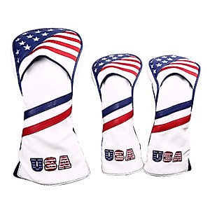 1 3 5 Golf Headcovers USA Stars and Stripes White Vintage Retro Patriotic Driver Fairway Wood Cover
