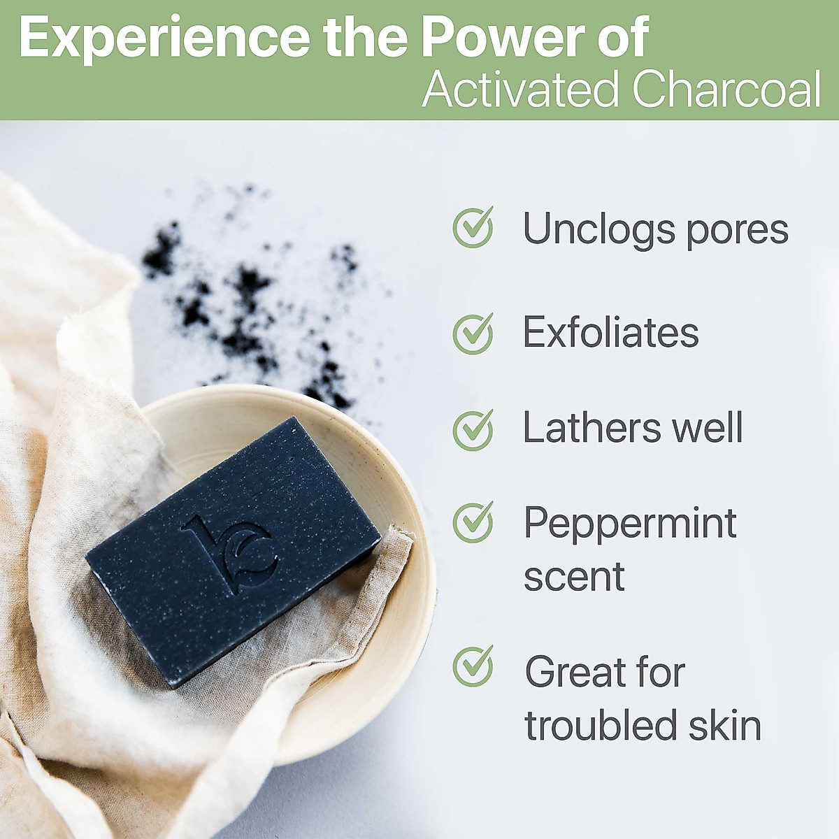 Peppermint Tea Tree Charcoal Facial Bar Soap - USA Made with Natural & Organic Ingredients, Face Wash Black Soap Bar for Acne, Eczema & Psoriasis, Detoxifying Charcoal for Oily & Sensitive Skin