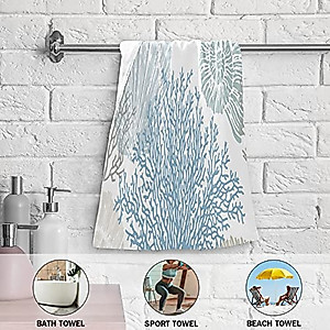 SHUSTARY 2 Pack Beach Theme Hand Towels for Bathroom,Coastal Blue Grey Starfish Seashell Coral Ocean Marine Soft Absorbent Kitchen Towels Decorative Hand Bath Towels for Shower,Face,Gym,Spa 14"x28"