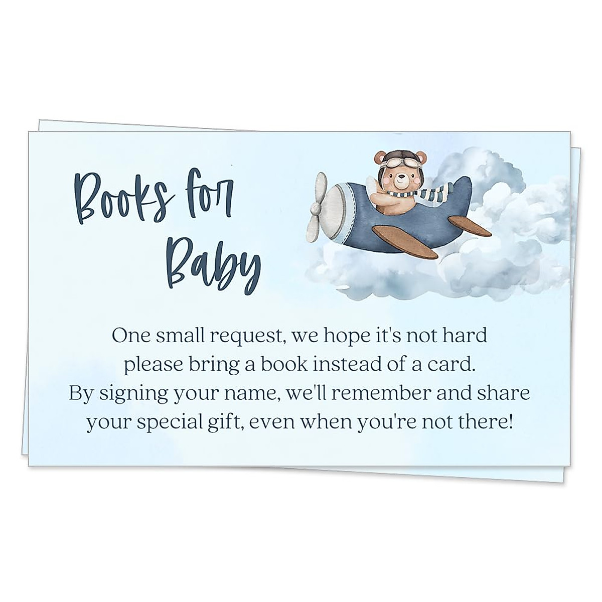 Teddy Bear Airplane Baby Shower Bring A Book Instead Of A Card Inserts Adventure Begins Boy Theme (25 Count)