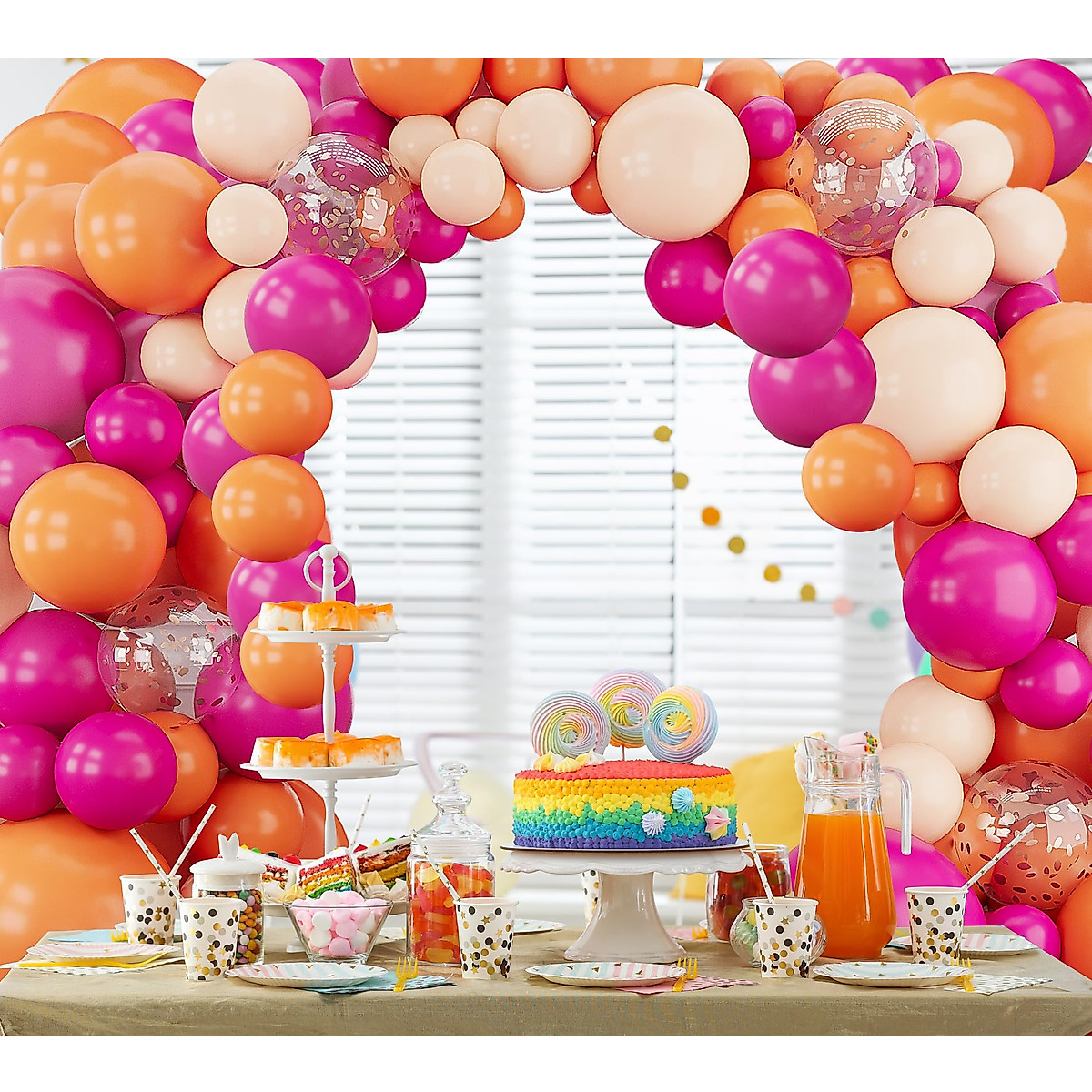 Orange Hot Pink Balloons Arch Garland Kit-148Pcs Orange Pink Balloon for Birthday Anniversary Baby Shower Engagement Wedding Retirement Party Decoration