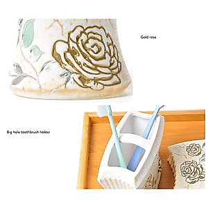 JHGCCL Countertop Soap Dispensers Golden Rose Flower Bathroom Accessory Set 5/6-piece Bathroom Set Soap Dispenser,Toothbrush Holder,Tumbler,Soap Dish,Bamboo Tray Soap dispensers (5piece Bathroom Set)