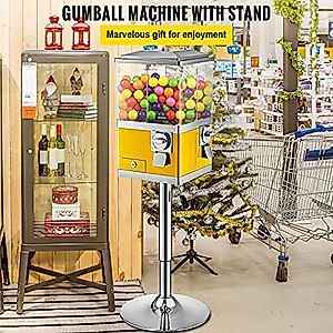 VEVOR Gumball Machine with Stand, Yellow Quarter Candy Dispenser, Rotatable Four Compartments Square Candy Vending Machine, PC & Iron Large Gumball Bank Adjustable Dispenser Wheels for 1" Gumballs