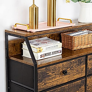 REAHOME 8 Drawer Dresser for Bedroom with Shelves Large Storage Organizer Unit for Closet Living Room Entryway Office Sturdy Steel Frame Wooden Top with Two Additional Drawer Organizers(Rustic)TXK8R2