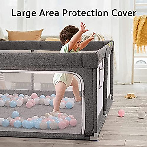 Uanlauo Baby Playpen: 71x59 Inch, Safe for Babies and Toddlers, Sturdy with an Anti-Slip Base. Indoor/Outdoor Use. Breathable Mesh, No Mat.