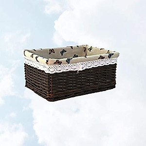 YARNOW Woven Basket Rattan Storage Bin Seagrass Wicker Basket with Fabric Liner Dedsktop Sundries Container Weaving Cutlery Organizer for Jewelry Cloth