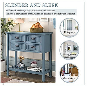 Merax Navy Classic Buffet Sideboard, Wood Cabinet, Console Table with Storage Shelf, 4 Drawers for Living Kitchen Dining Room, Type 10