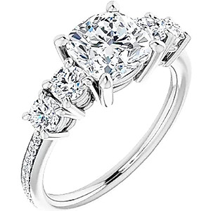 Moissanite World Cushion Cut 3.00Ct, VVS1 Clarity, Moissanite Diamond, 925 Sterling Silver Ring, Five Stone Promise Ring, Bridal Ring, Engagement Ring, Party Jewelry (5.5)