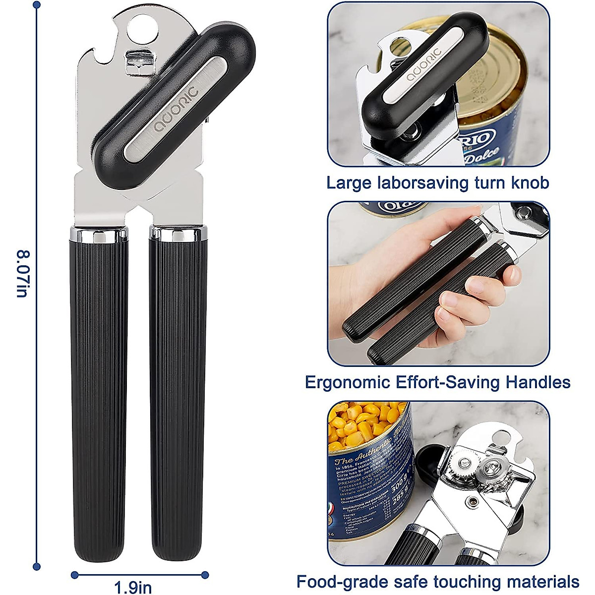 Manual Can Opener, Stainless Steel Can Opener manual Smooth Edge, Ergonomic and comfortable handle, Easy to Open for Various Shapes