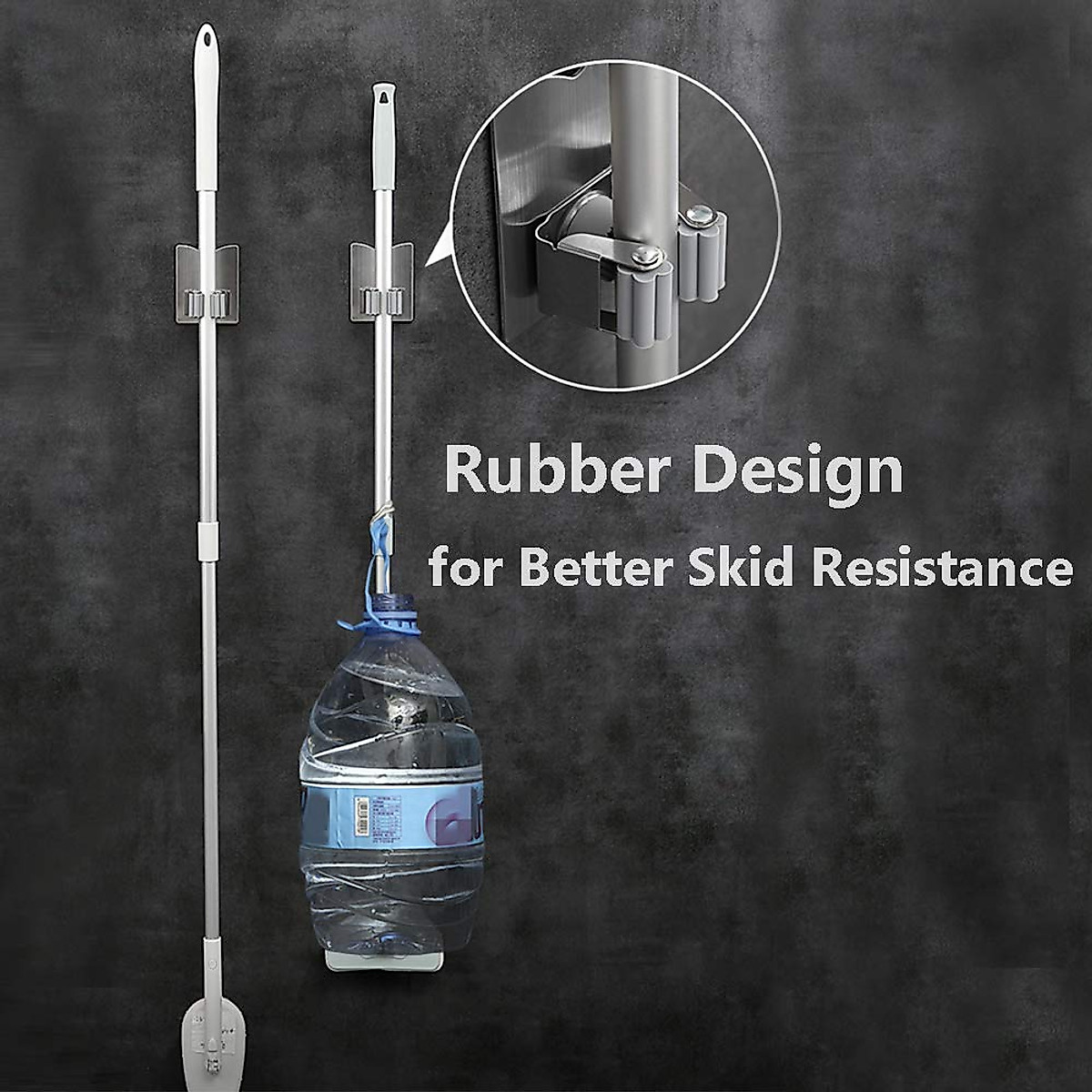 2 Pack Mop Broom Holder Racks 304 Stainless Steel Self Adhesive Heavy Duty Wall Mounted Mop Organizer Storage Clip Multi-Used for Garage Kitchen and Bathroom