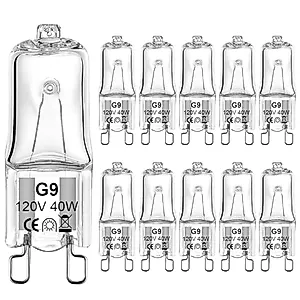 G9 Halogen Bulb 40 Watt 120 Volt Dimmable T4 JCD Type Bi-Pin Base for Chandeliers, Pendants, Cabinet Lights, Landscape Lights Replacement, Warm White (10 Pack)
