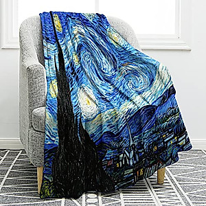 Jekeno Blanket The Starry Night by Vincent Van Gogh - Art Print Throw Blanket Lightweight Soft Cozy for Sofa Chair Bed Office Adults Kids Gift 50"x60"