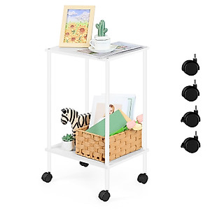 Vrisa End Tables Living Room Industrial Narrow Side Tables Nightstand with Wheels Bedside Table with Storage Shelves for Small Spaces Bedroom Living Room Guest Room Couch, White