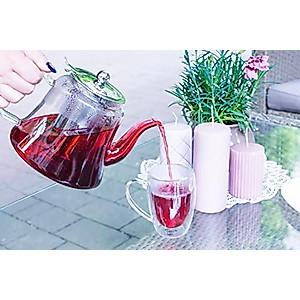 Aserson 1200 ml/40 oz Glass Teapot, Heat Resistant, Stainless Steel Infuser, Handmade, Leaf Tea Brewer, Borosilicate Glass, Stovetop Teapot and Microwave Safe