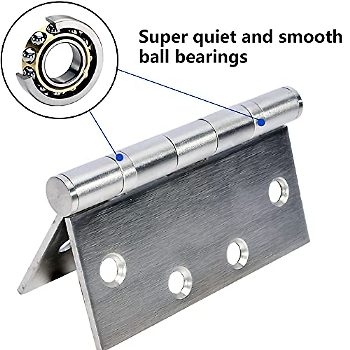 6-Pack Heavy Duty Commercial Door Hinge with Silent Steel Plain Ball Bearing, 4.5 inch X 4.5 inch, Thickness 3 mm Stainless Steel, Square Corners with 48 Screws, Super Bearing Capacity