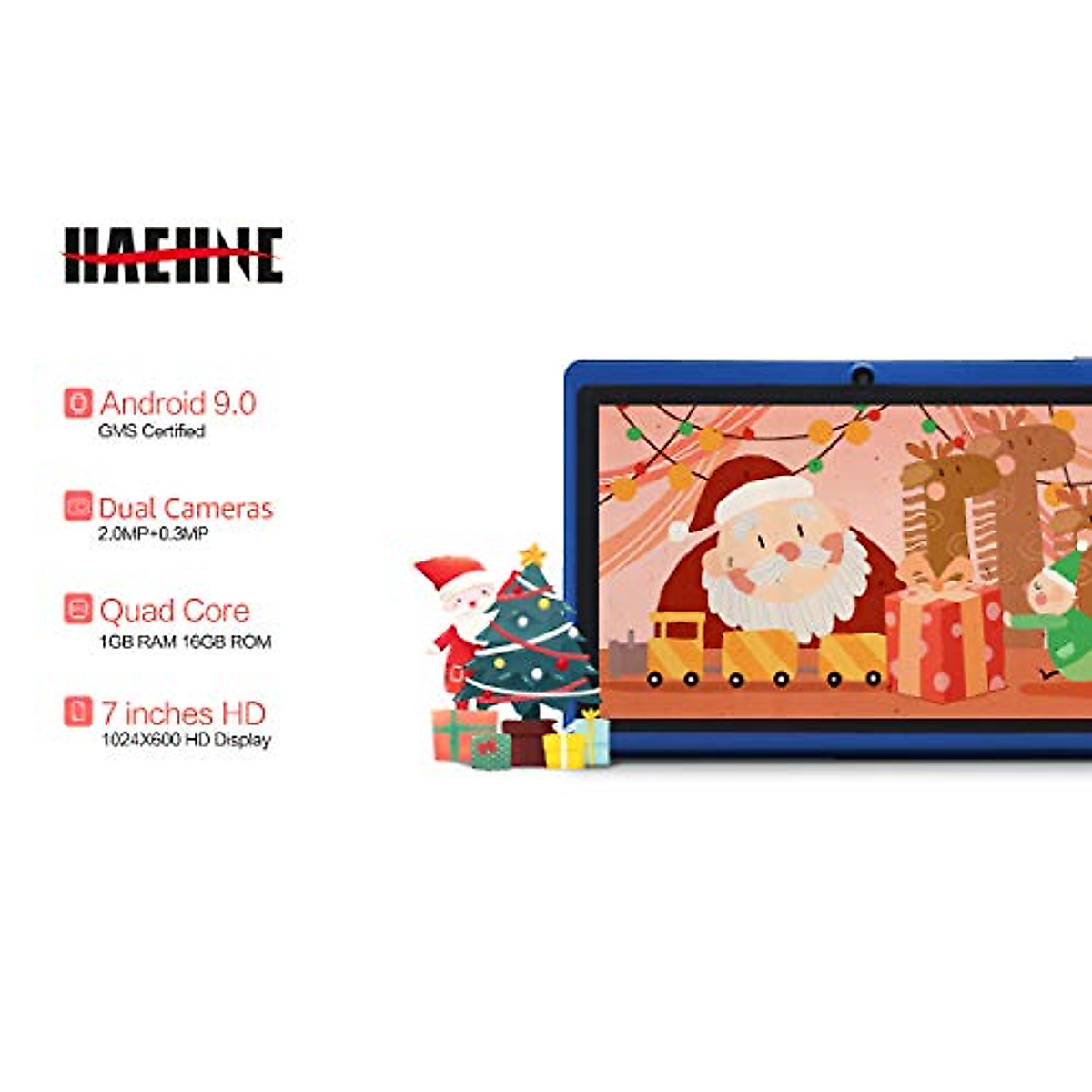 Haehne 7 inch Tablet, Android 9.0 Pie, Quad Core Processor, 1G RAM 16GB Storage, IPS Display, Dual Camera, WiFi Only, Bluetooth, Blue