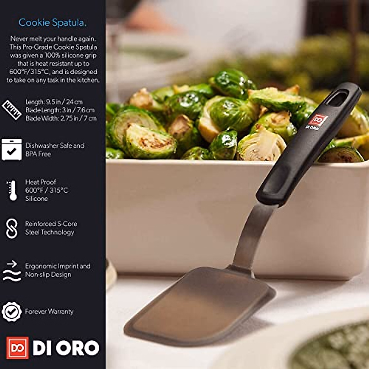 DI ORO Silicone Turner Spatula Set - Kitchen Spatulas for Nonstick Cookware - 600°F Heat-Resistant BPA Free Egg Spatula & Small Cookie Turners – Non Stick Flippers for Cooking - Dishwasher Safe
