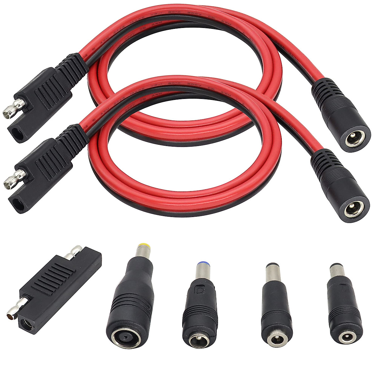 HCFeng 14AWG SAE to DC Power Cable SAE to DC5521 Female Adapter Cable withDC8*0.9/6.5*3/5.5*2.5/4*1.7/3.5*1.35(MM)/SAE Polarity Reverse Adapter for Solar Panel Charger (2ft/60cm)(2pack)