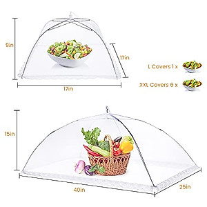 HOMKULA Food Covers for Outside - 2 Extra Large (40 x 25 in) & 6 Large (17 x 17 in) Food Tents/Food Covers for Outdoors Mesh Screen, Picnic Pool Party Supplies, Pop-Up and Collapsible