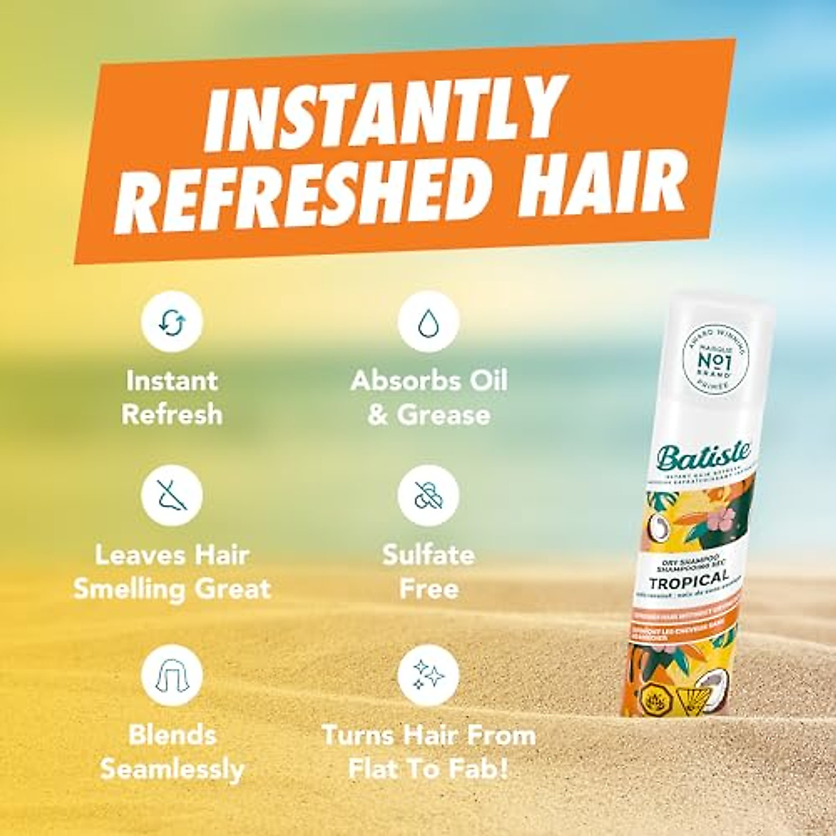 Batiste Dry Shampoo, Tropical, 6.73 Ounce (Packaging May Vary)
