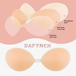 DAFYNCH Adhesive Bra Push Up Sticky Bra Silicone Bra Cups Invisible Bras Backless Strapless Reusable Bra for Women(B) Nude