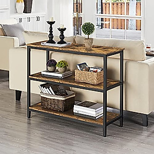 Yaheetech Industrial Console Table with Storage for Entryway, 3 Tier Sofa Table for Living Room, 40 Inch Long Narrow Foyer Table Hallway Table with Storage & Strong Legs, Rustic Brown