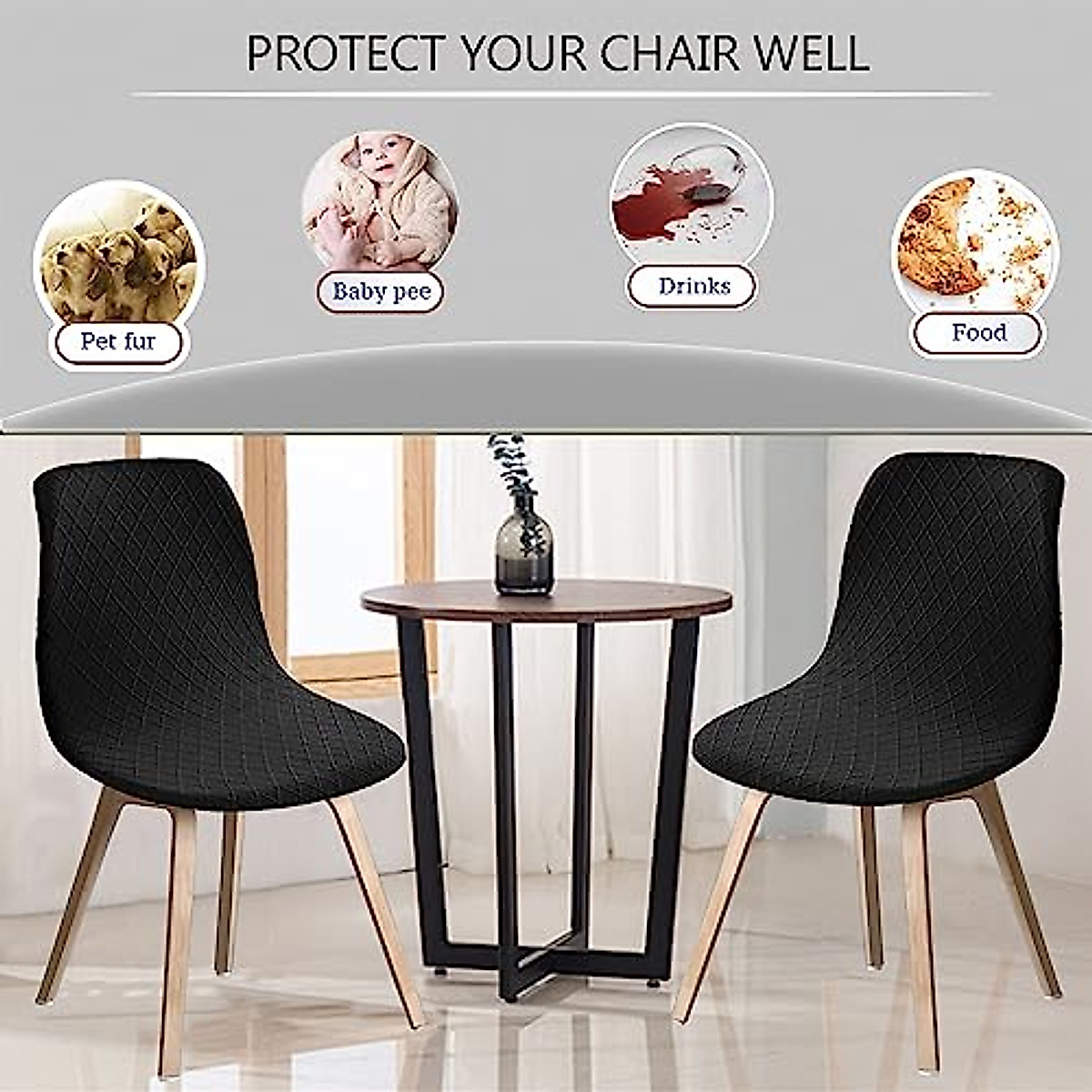 KCCRHIN Waterproof Shell Chair Covers Set of 1/2/4/6 Mid Century Modern Style Chair Cover Leisure Bar Seat Cover Washable Removable Chair Protector for Bar Kitchen Hotel Dinning Room,Black 1pcs