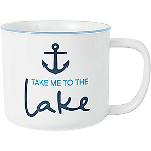 Pavilion Gift Company Large 17 Oz Stoneware Coffee Cup Mug Take Me To The Lake, Blue